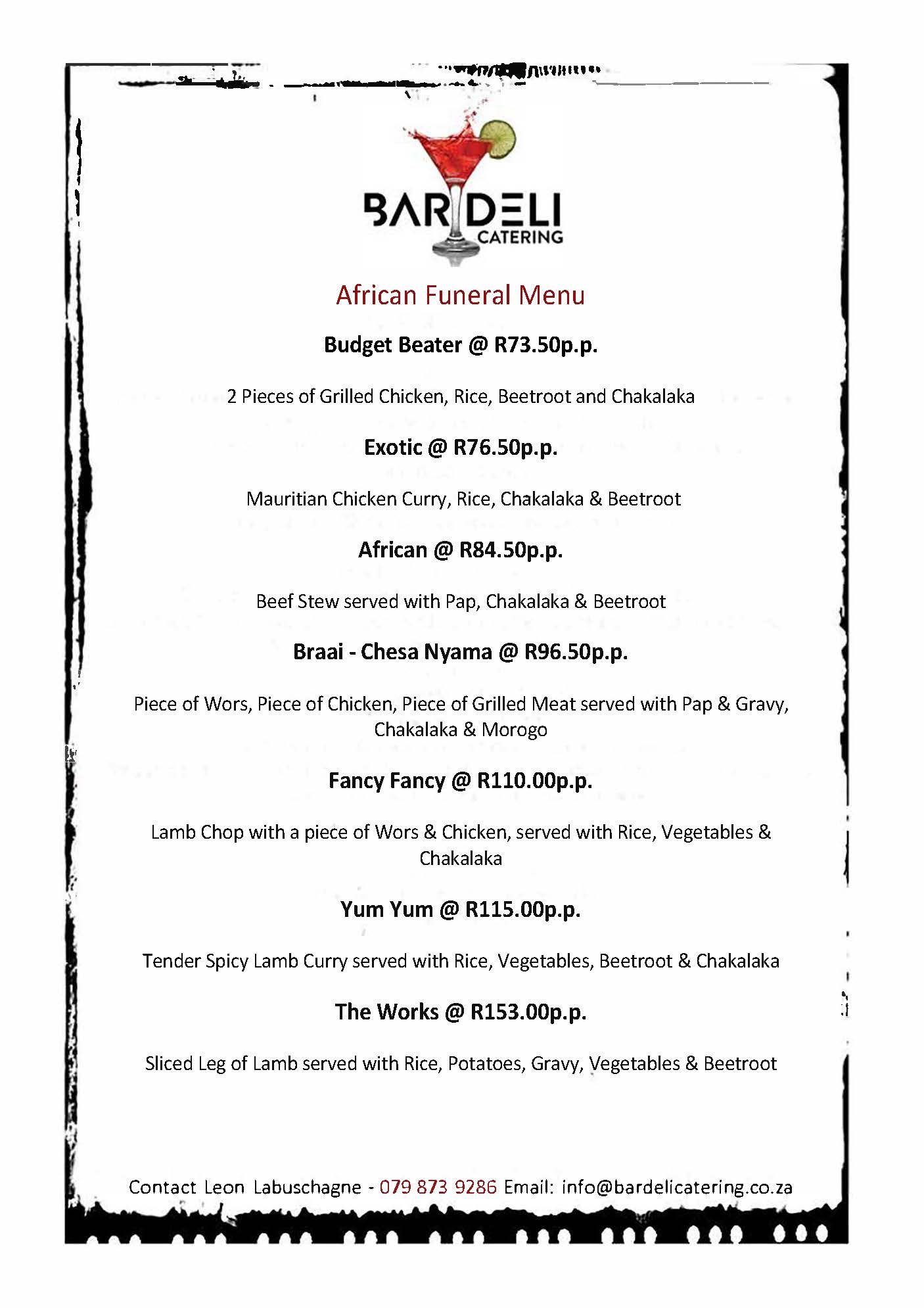 Funeral Catering ~ BarDeli Catering