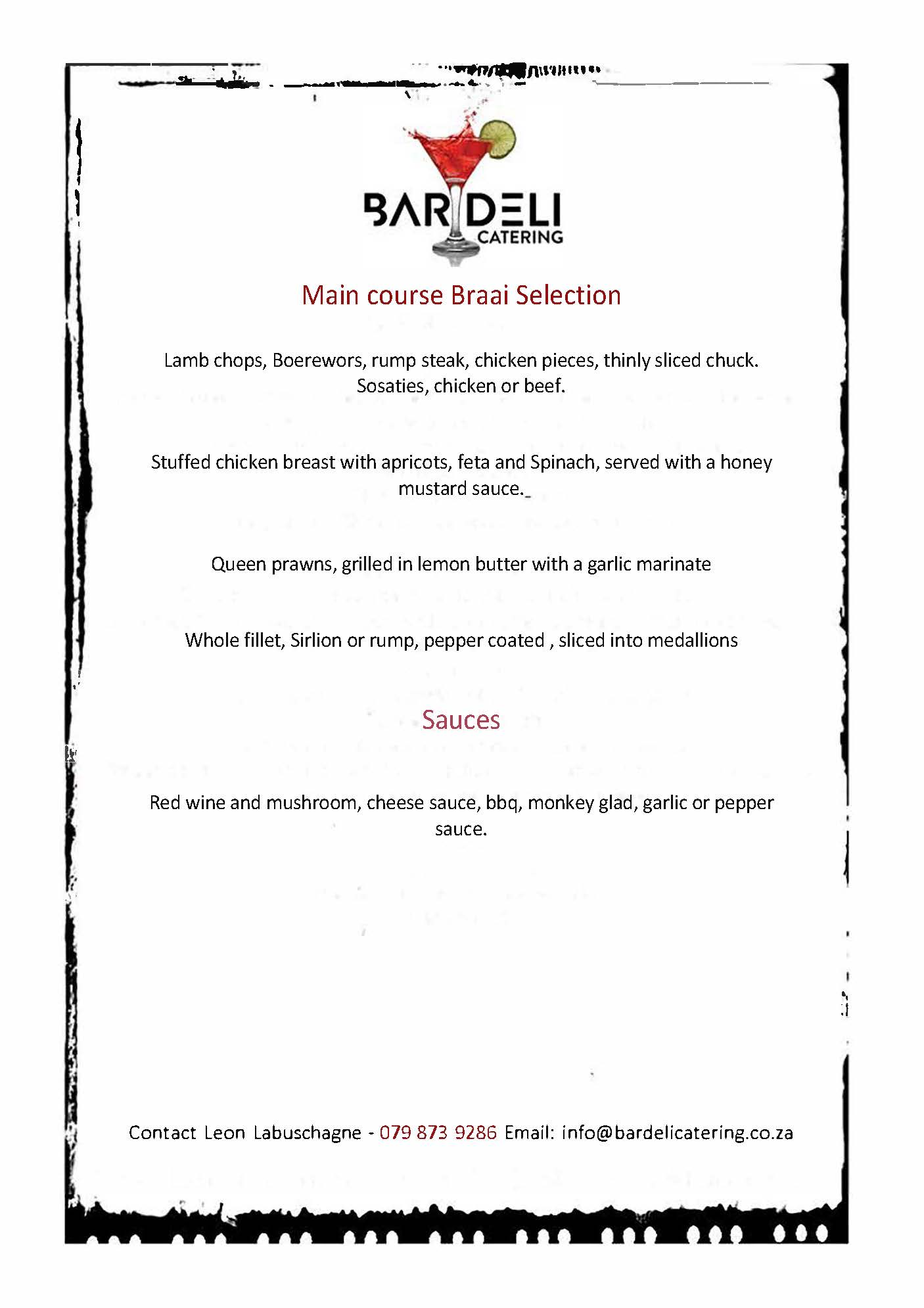 Main Course Braai Selection ~ BarDeli Catering